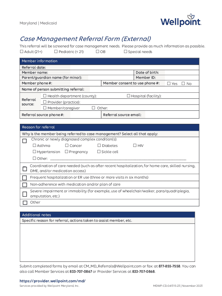 Fillable Online Case Management Referral Form (External) Fax Email ...