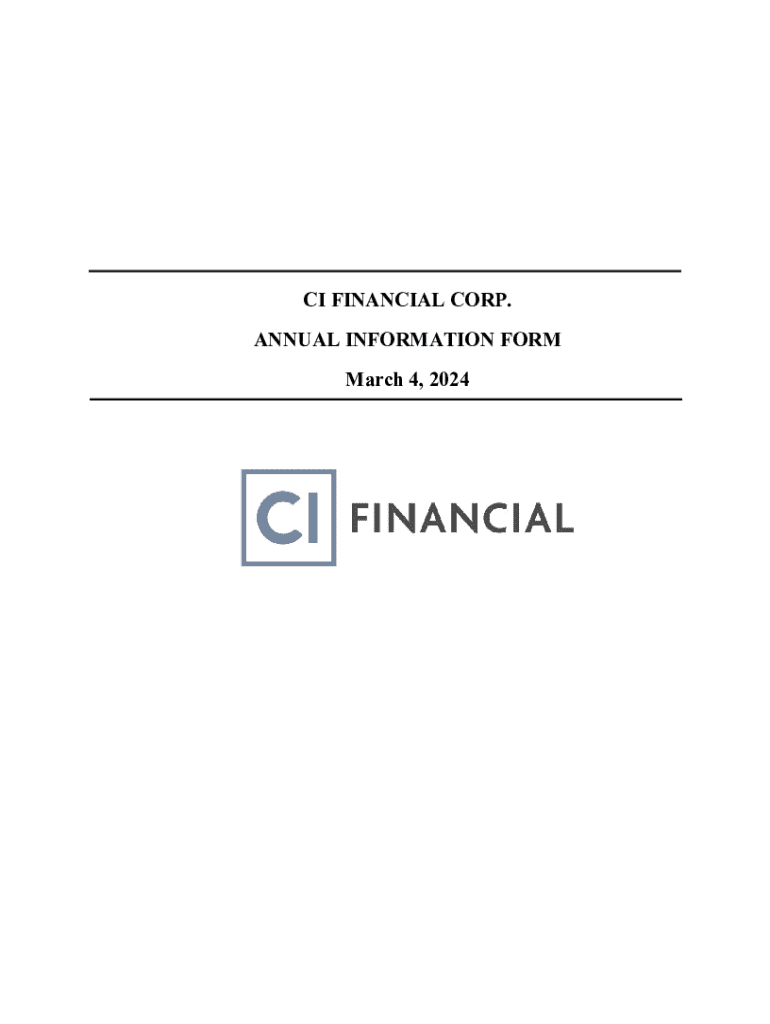 Fillable Online CI FINANCIAL CORP. ANNUAL INFORMATION FORM ... Fax ...