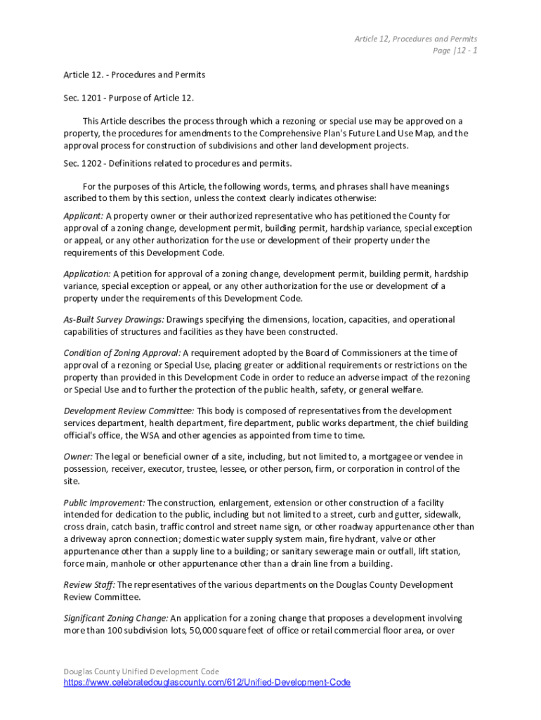 Fillable Online Article 12. - Procedures and Permits Sec. 1201 - Purpose of Article ... Fax ...
