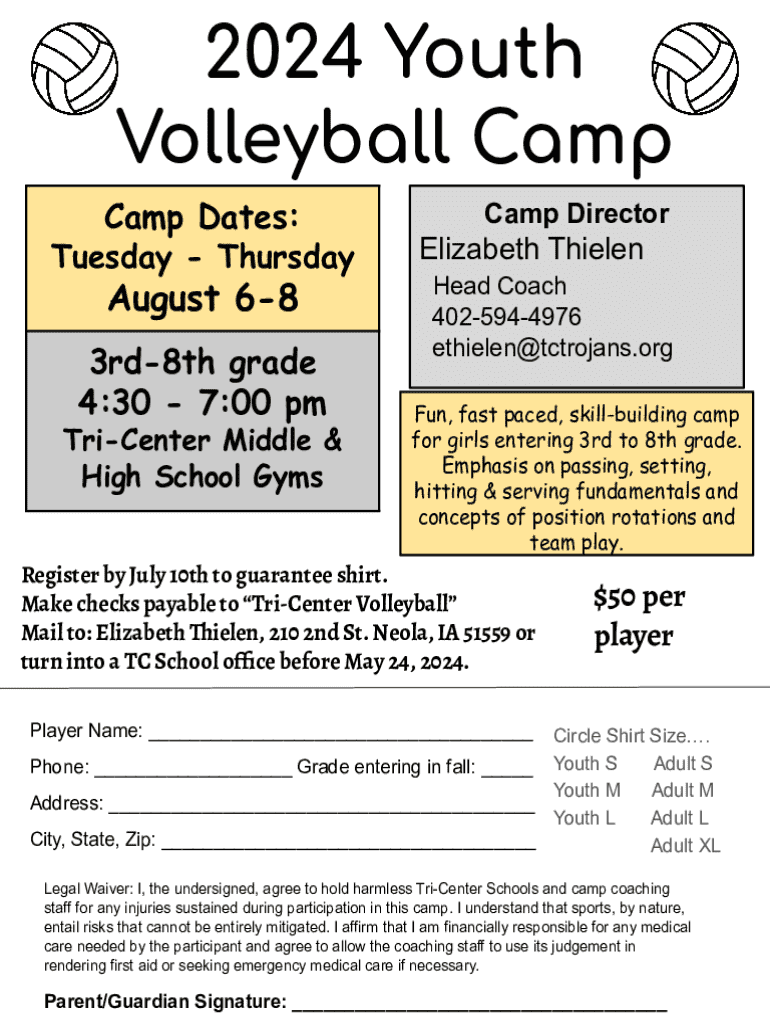 Fillable Online Nixa Eagles Boys & Girls Volleyball Youth Skills Camp ...