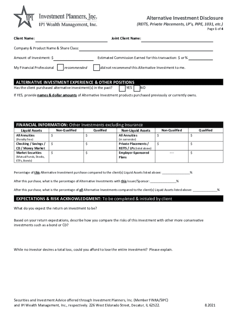 Fillable Online Alternative Investment Disclosure Fax Email Print ...