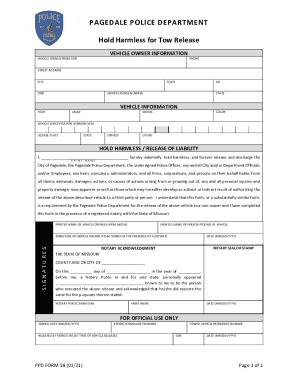 Fillable Online Vehicle Release / Hold Harmless Form - to' and mo' towing Fax Email Print ...