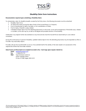 Fillable Online Disability Claim Form Instructions - Total Scholastic Solutions Fax Email Print ...