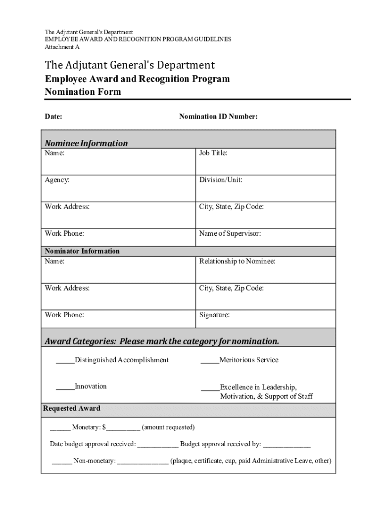Fillable Online Employee Awards and Recognition Program Fax Email Print ...