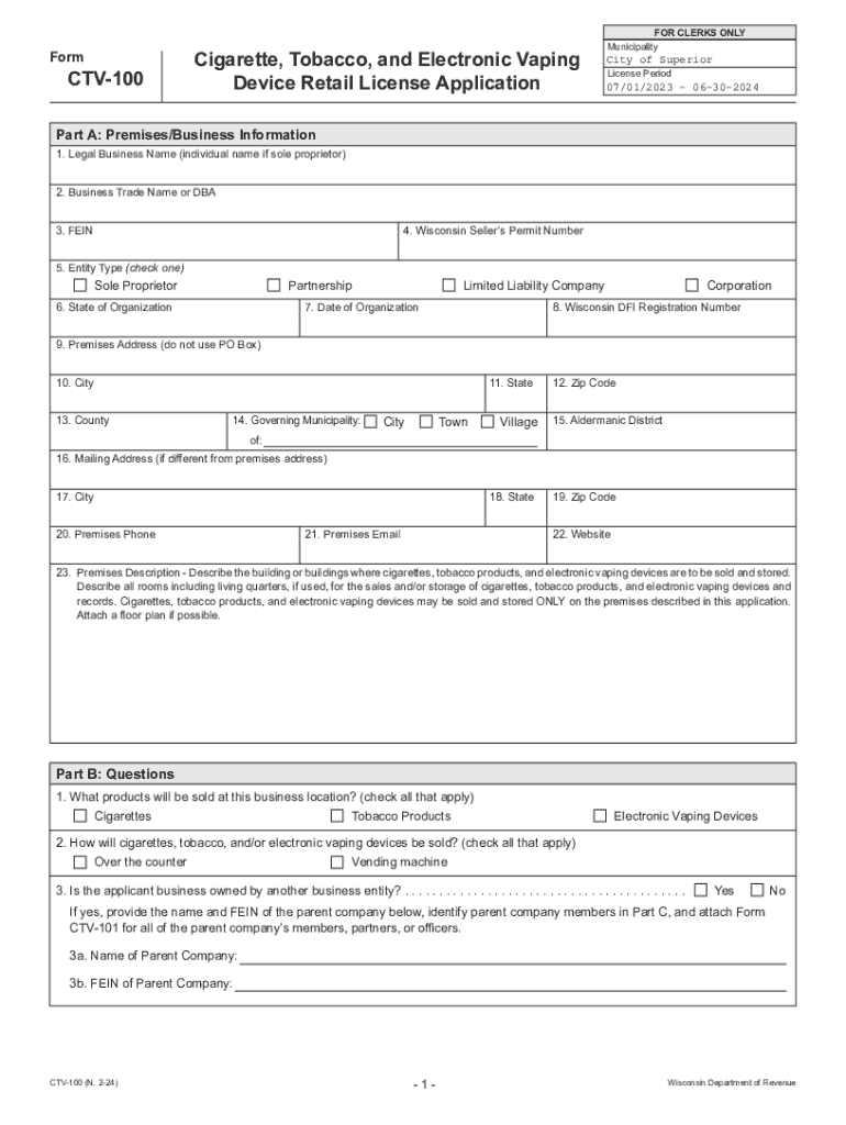 Fillable Online Cigarette, Tobacco, & Vapor Products License ...