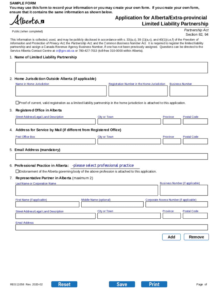 Fillable Online Application for Alberta/Extra-provincial Limited ...