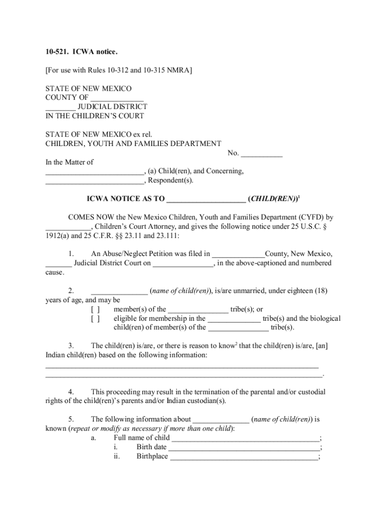 Fillable Online Indian Child Welfare Act (ICWA) Court - Second Judicial ...