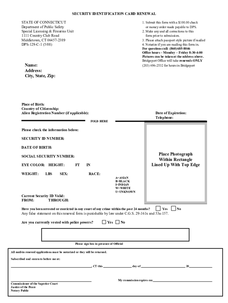 Fillable Online security identification card renewal state of ...