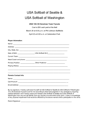 Fillable Online USA Softball of Seattle & USA Softball of Washington ...