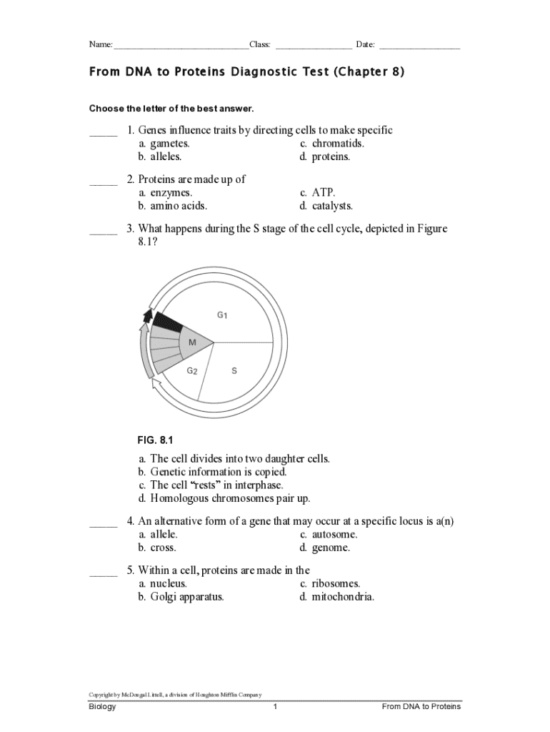 Fillable Online From DNA to Proteins Diagnostic Test (Chapter 8)1 ...