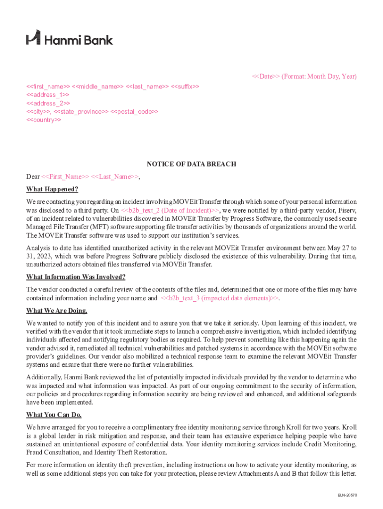Fillable Online oag ca Hanmi Bank - Notice of Data Event - CA - Exhibit ...