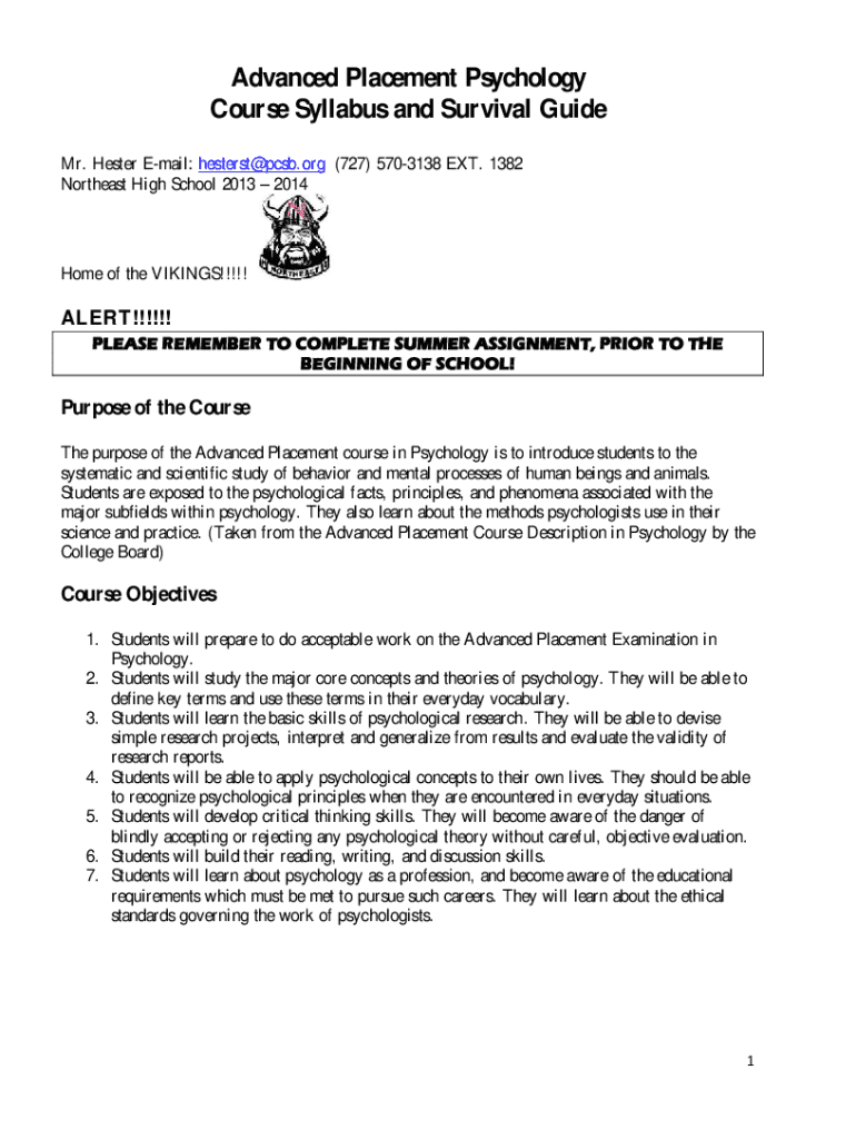 Fillable Online Advanced Placement Psychology Course Syllabus and ...