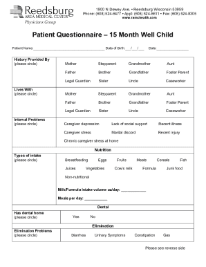Fillable Online Patient Questionnaire15 Month Well Child Fax Email ...