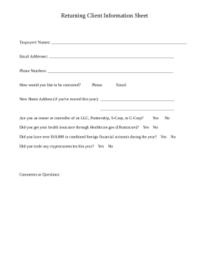 Fillable Online Returning Client Information Sheet Fax Email Print ...
