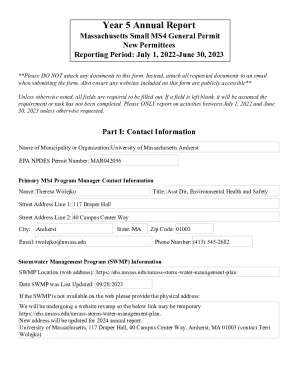 Fillable Online ehs umass Year 5 Annual Report: Massachusetts Small MS4 General Permit ... Fax ...