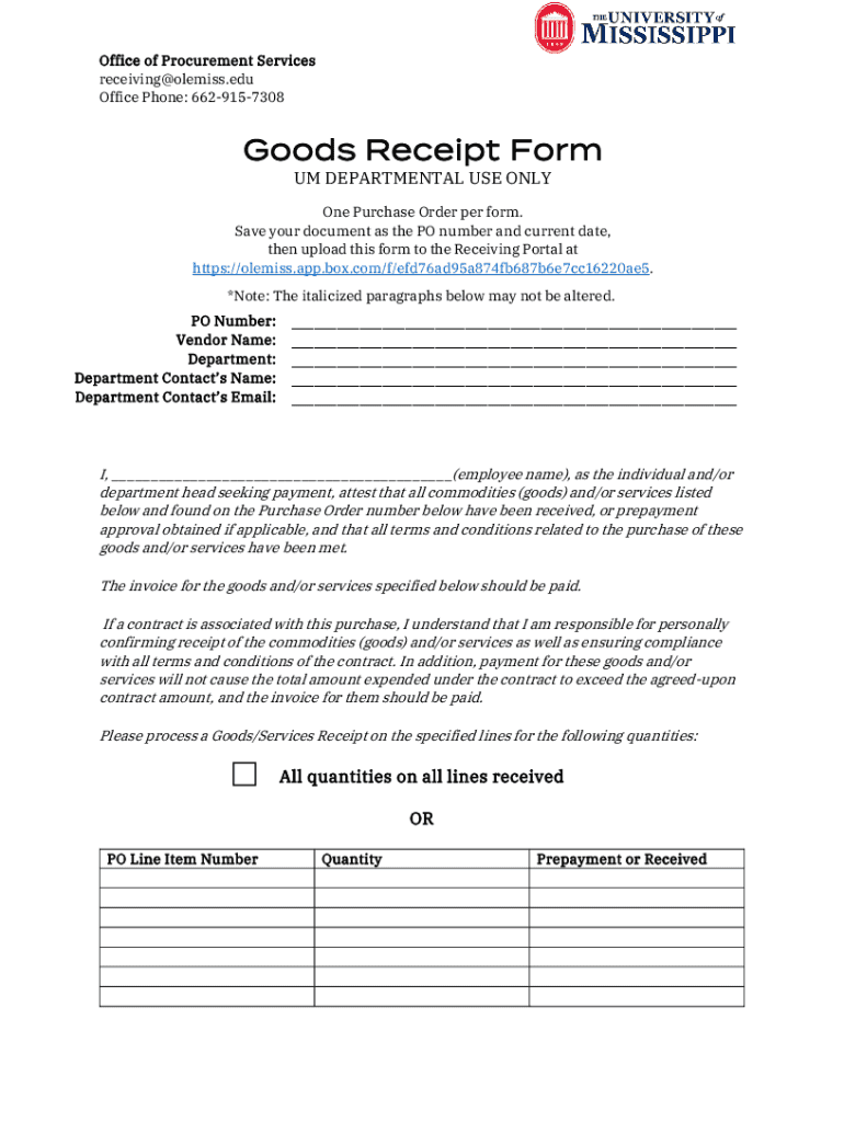 Fillable Online Goods Receipt Form Fax Email Print - pdfFiller