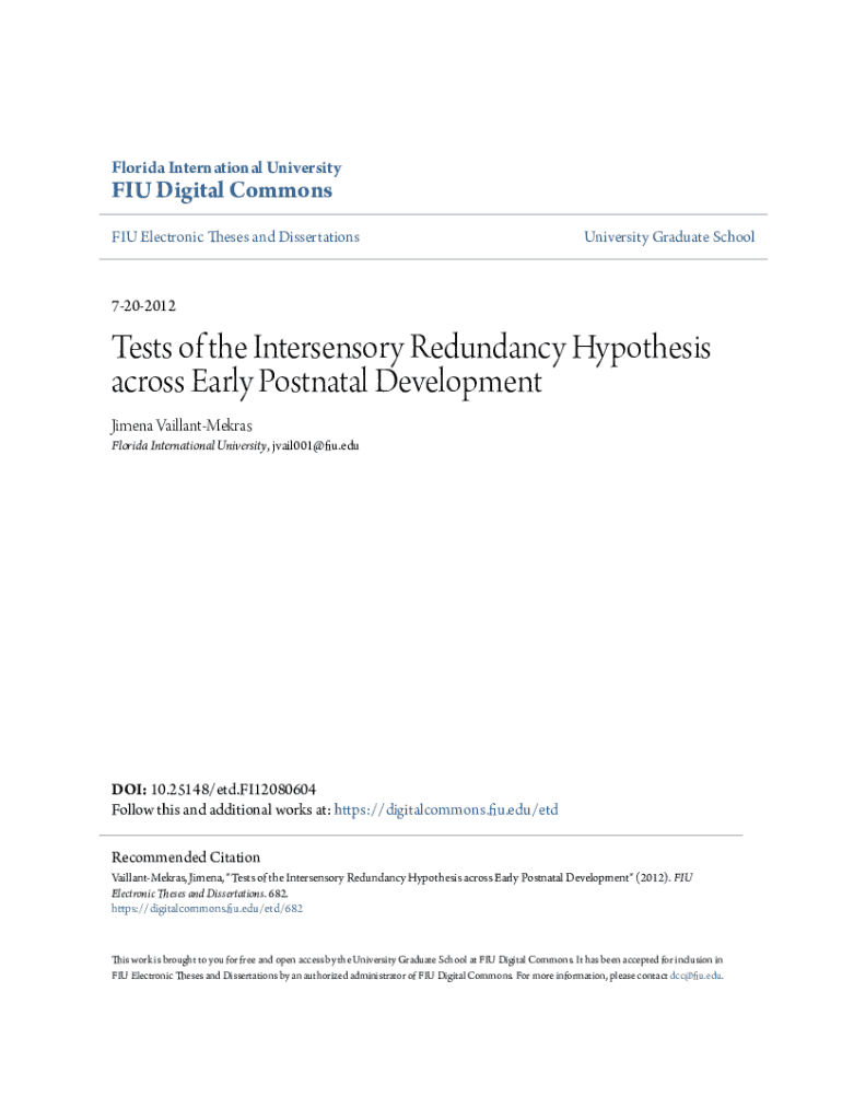 Fillable Online Tests of the Intersensory Redundancy Hypothesis across ...