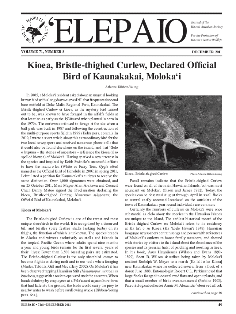 Fillable Online Kioea, Bristle-thighed Curlew, Declared Official Bird ...