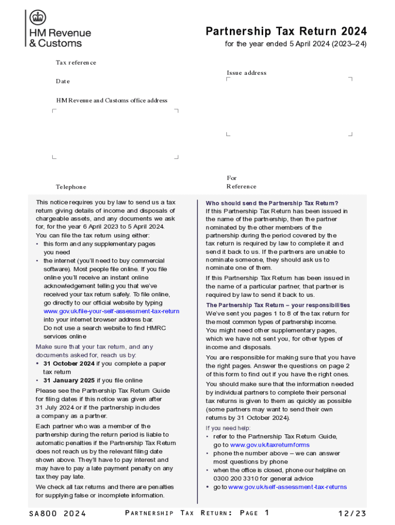2024 Form UK SA800 Fill Online, Printable, Fillable, Blank - pdfFiller