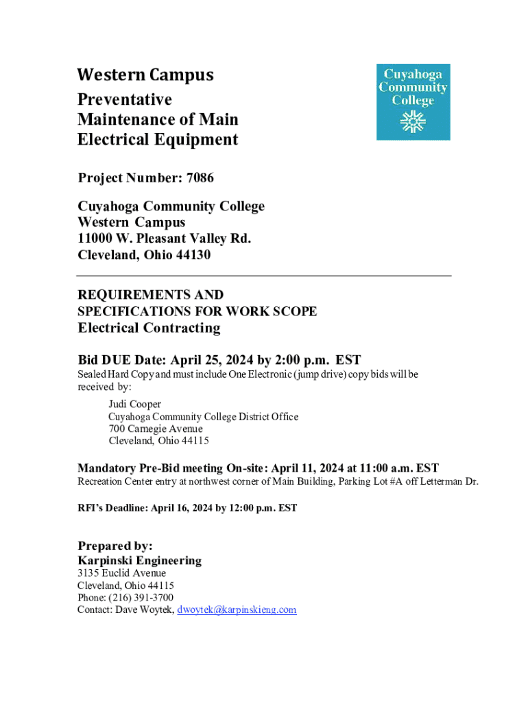 Fillable Online Western Campus Preventative Maintenance of Main ...