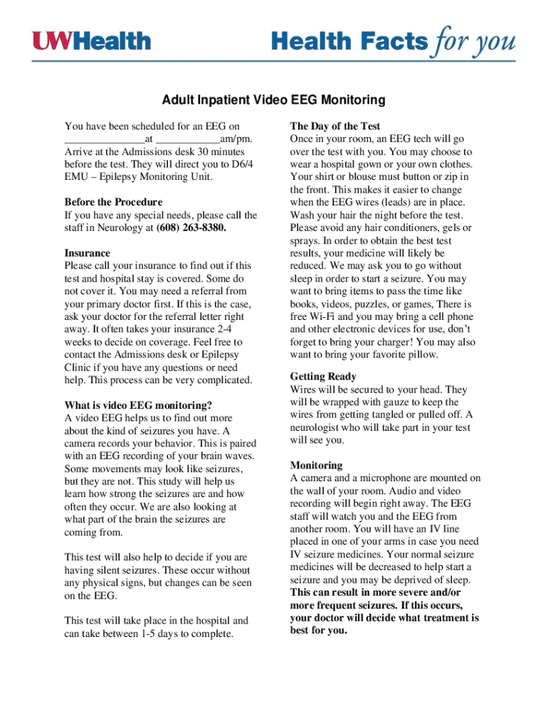 Fillable Online Video EEG Monitoring in the Epilepsy Monitoring Unit (EMU) Fax Email Print ...
