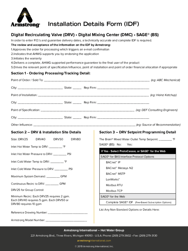Fillable Online Installation Details Form (IDF) - Armstrong ...