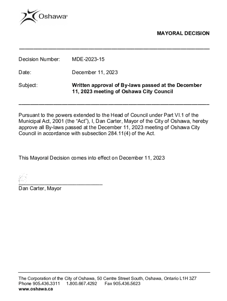 Fillable Online Mayoral Powers and Decisions Fax Email Print - pdfFiller