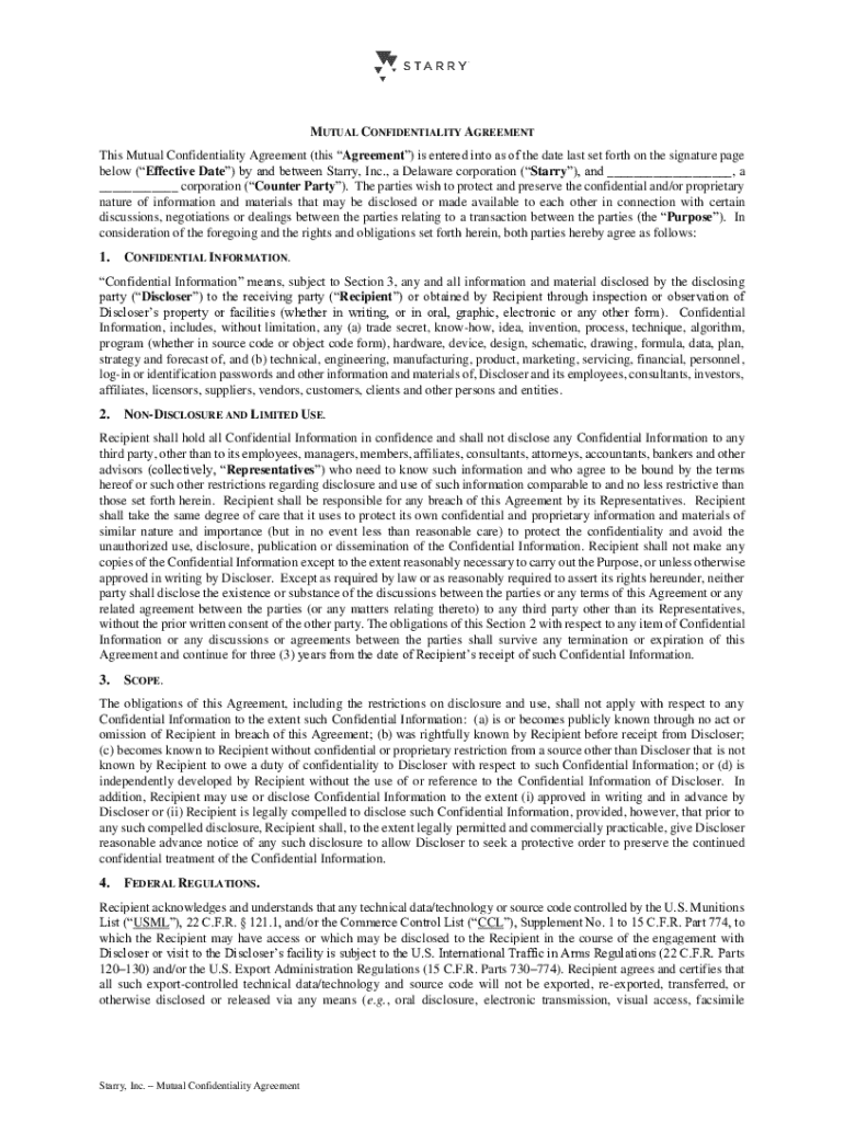 Fillable Online MUTUAL CONFIDENTAILITY AGREEMENT Fax Email Print ...