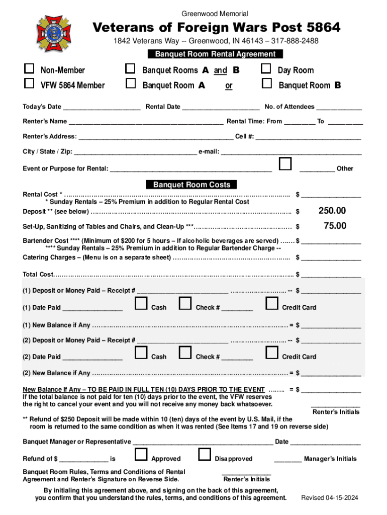 Fillable Online Fillable Online Banquet Hall Rental Agreement Fax Email ...