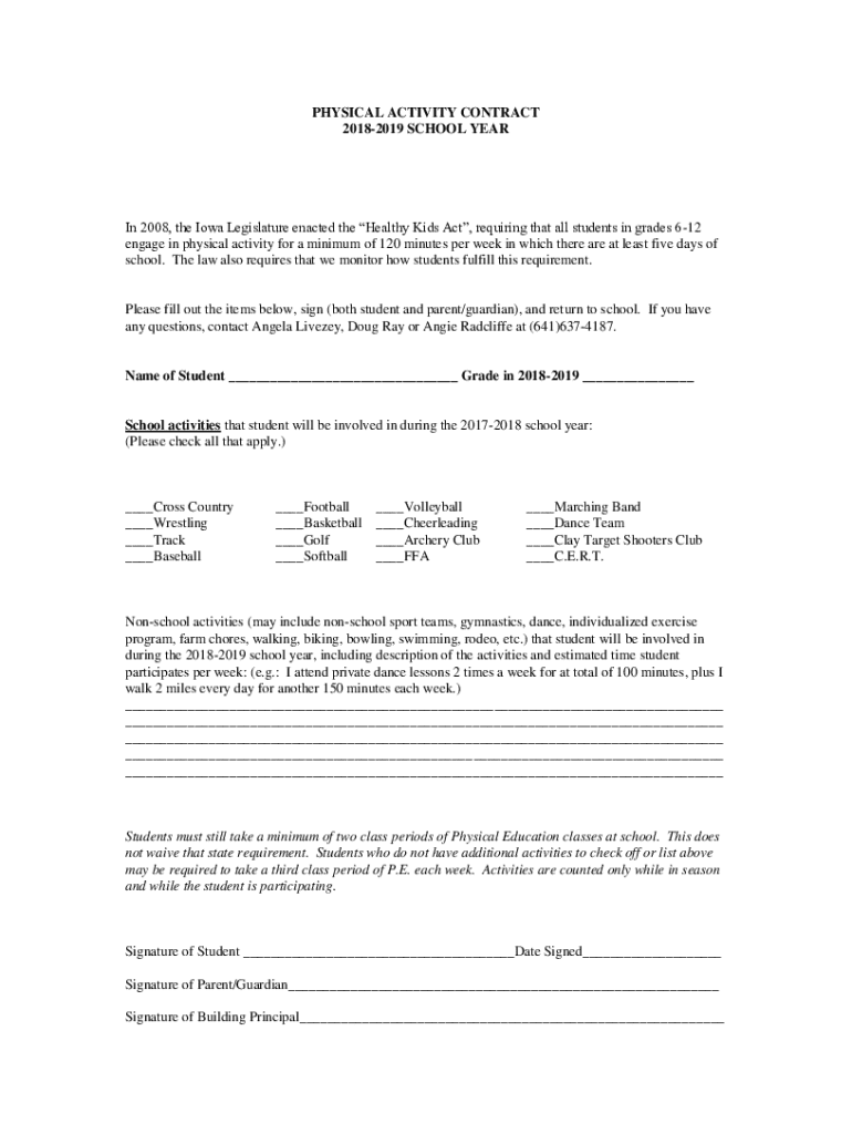 Fillable Online Sample Physical Activity Contract Iowa Dept. Of ...