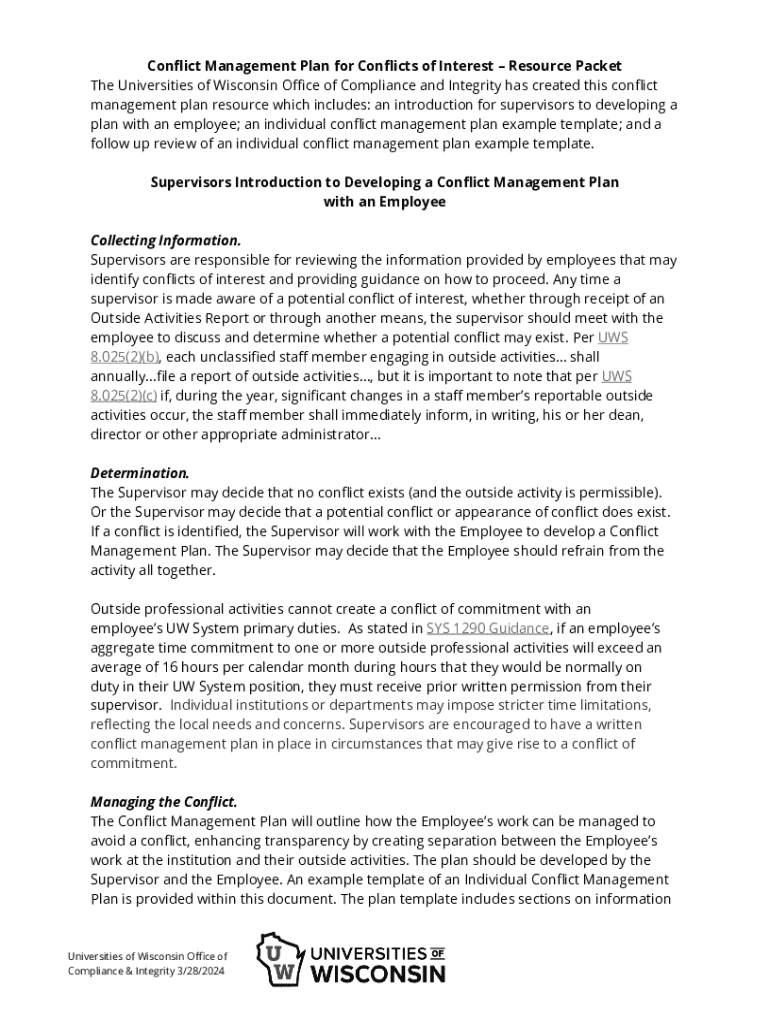 Fillable Online Conflict Management Plan for Conflicts of Interest Fax ...