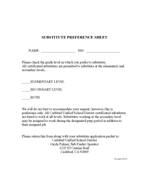 Fillable Online substitute preference sheet Fax Email Print - pdfFiller