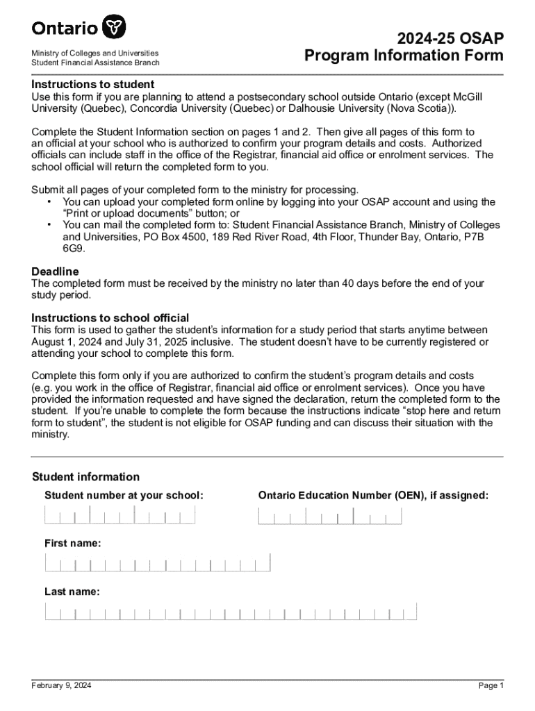 Fillable Online About the Ontario Student Assistance Program (OSAP) for ... Fax Email Print ...
