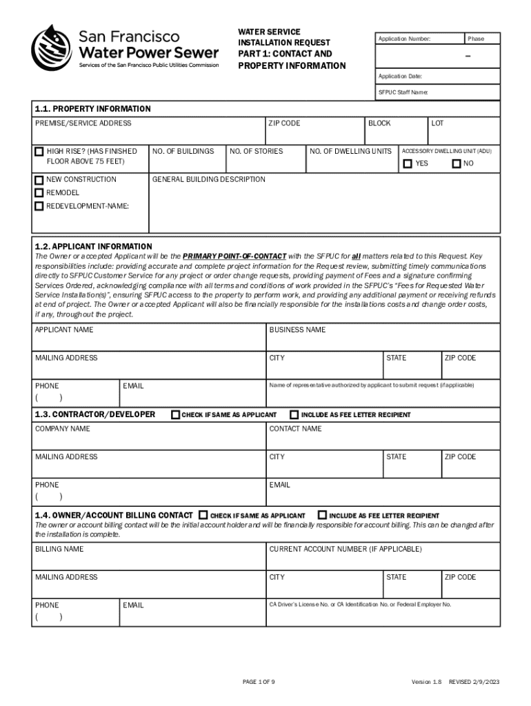 Fillable Online water service installation request - part 1 Fax Email ...