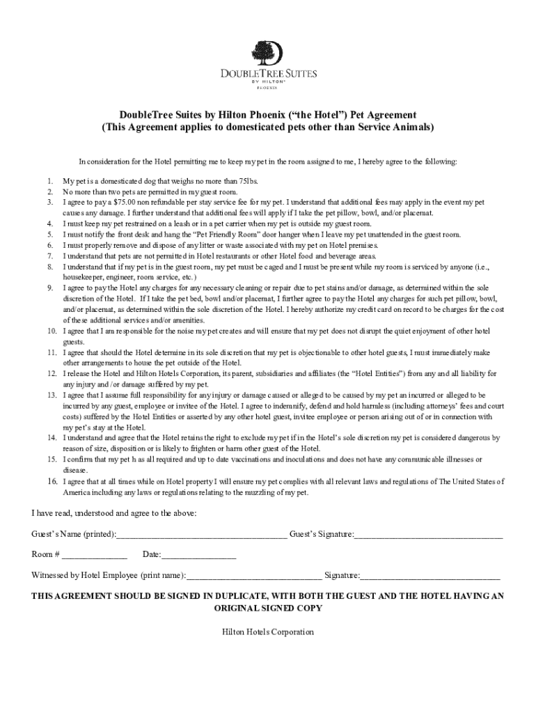 Fillable Online DoubleTree Suites by Hilton Phoenix (the Hotel) Pet ...