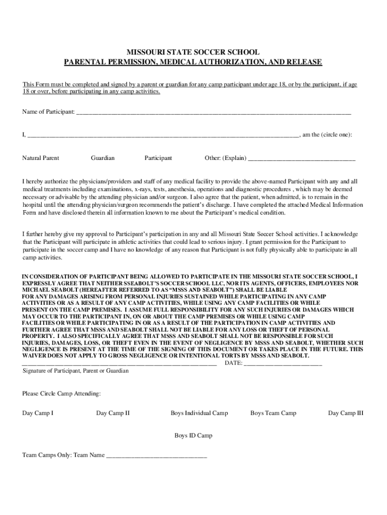 Fillable Online Parental Consent and Medical Authorization For Minors ...