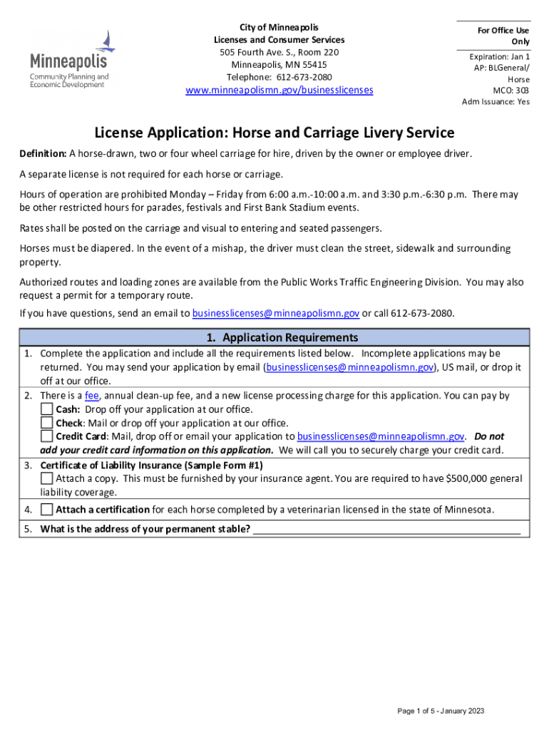Fillable Online Horse and Carriage Livery Service. CPED Business ...