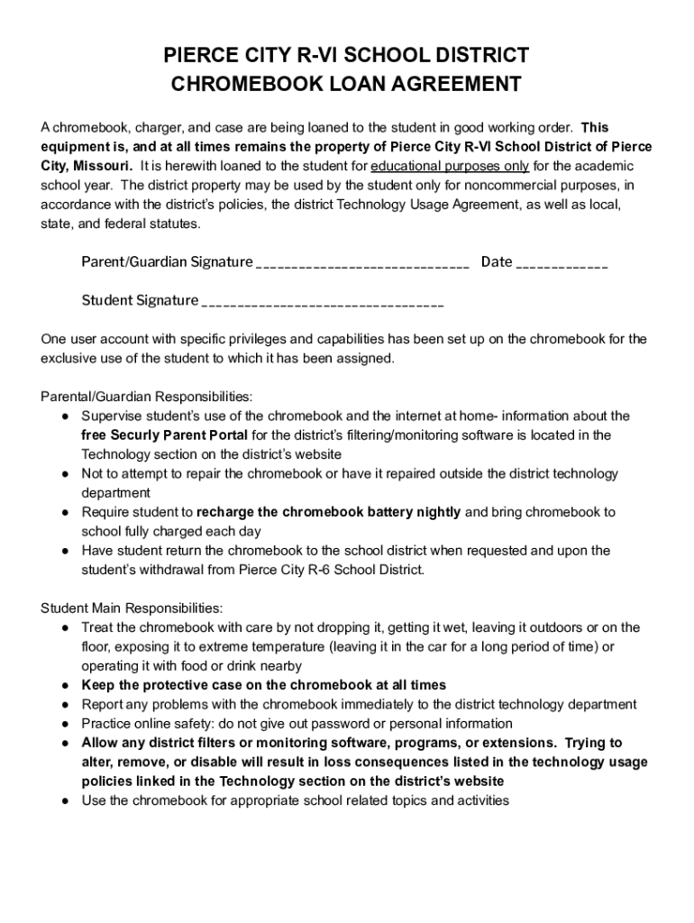 Fillable Online Student Chromebook Loan Agreement and Expectations ...
