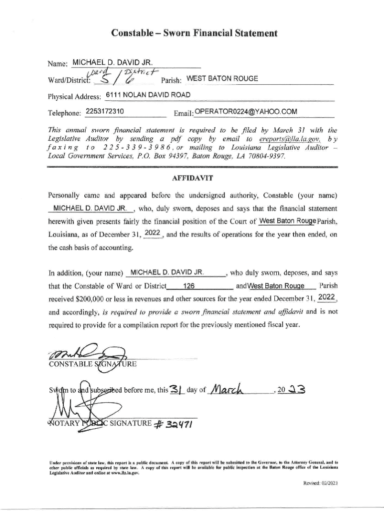 Fillable Online lla la West Baton Rouge Parish Constable Ward 5 ...