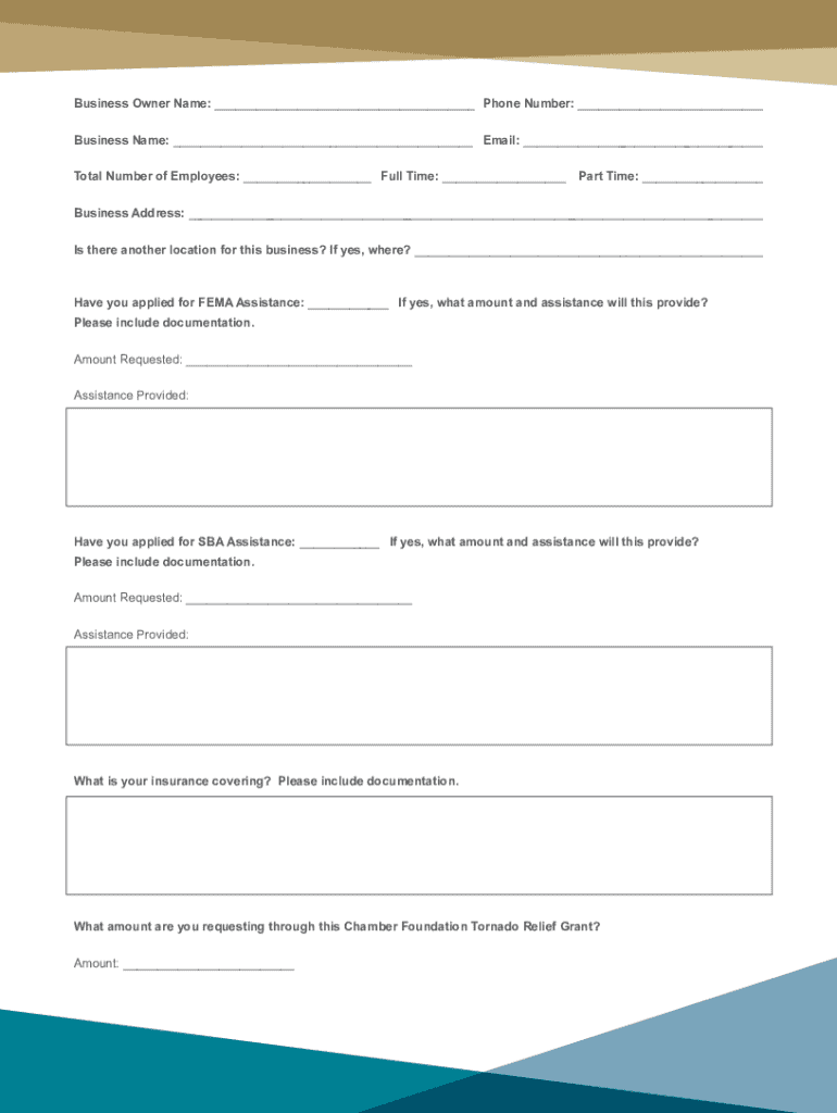 Fillable Online TORNADO RELIEF GRANT APPLICATION FOR SMALL ... Fax ...