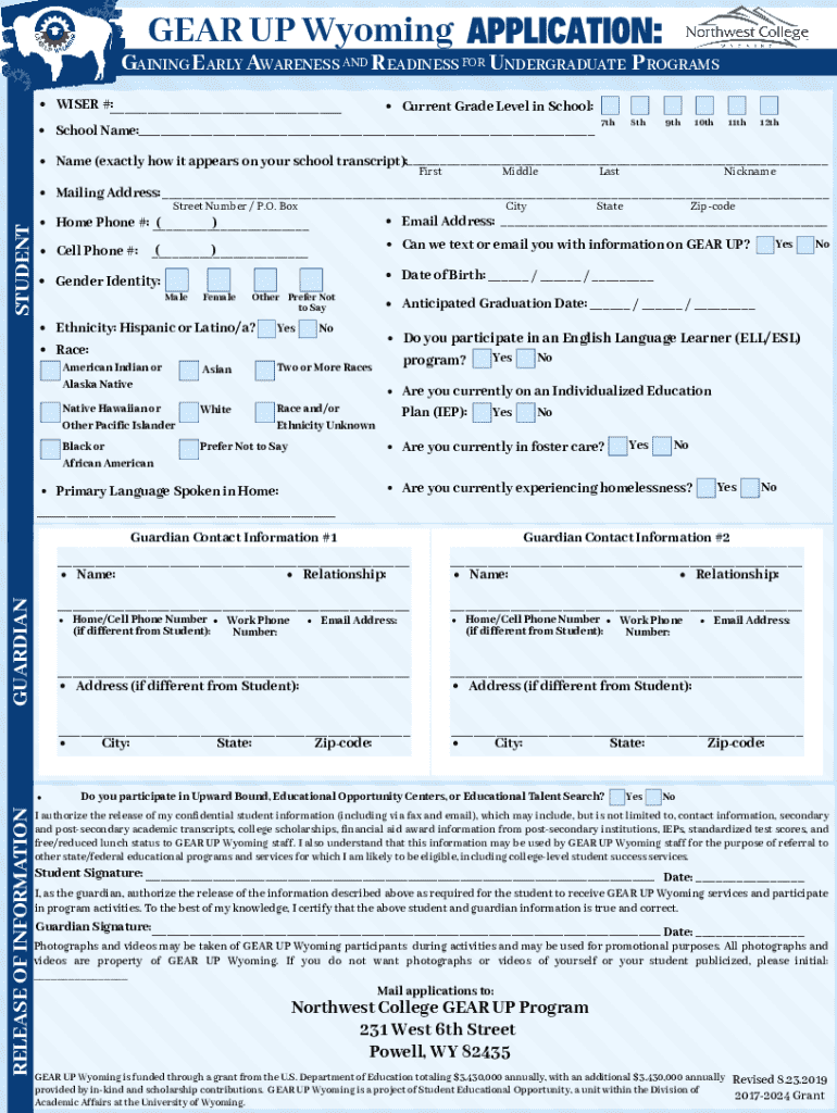 Fillable Online NWC GEAR UP Wyoming Application Fax Email Print - pdfFiller
