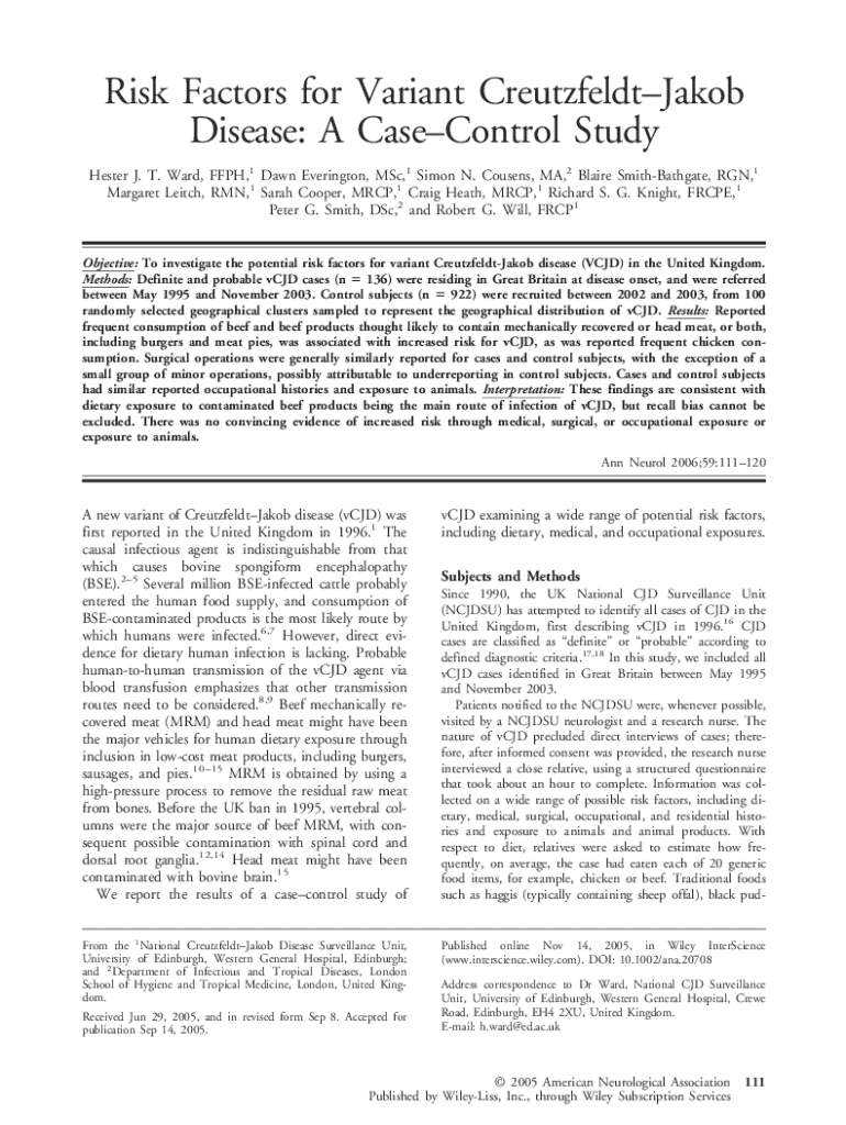 Fillable Online courses washington Risk factors for variant Creutzfeldt ...