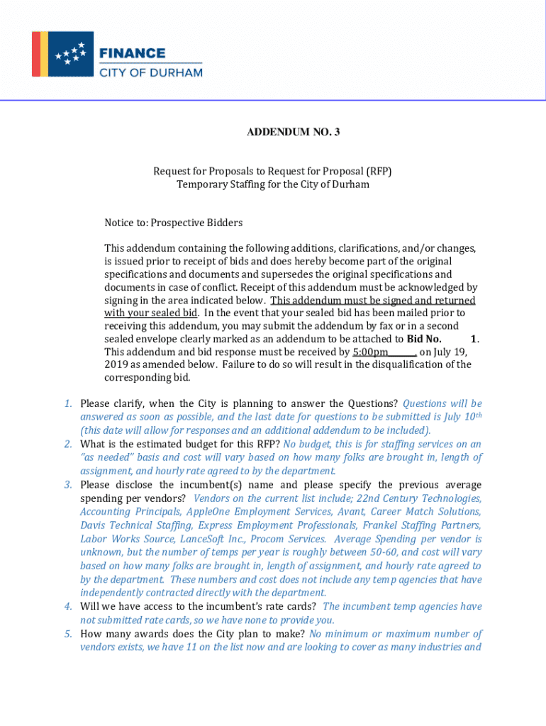 Fillable Online ADDENDUM NO. 3 Request for Proposals to Request for ...