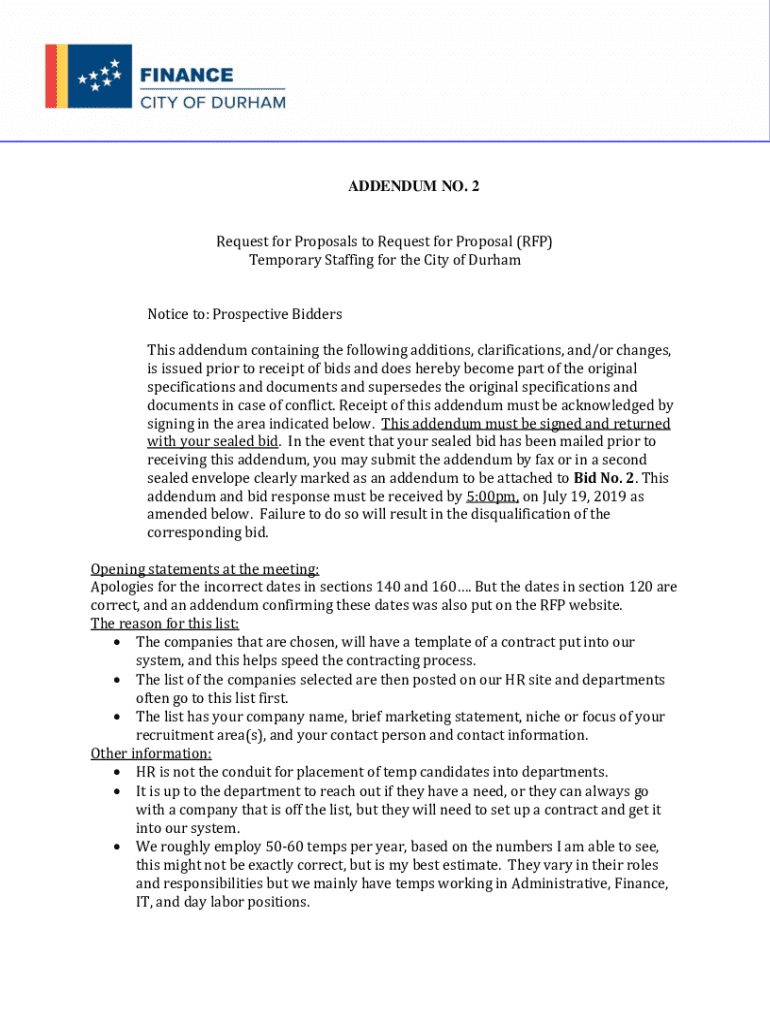Fillable Online ADDENDUM NO. 2 Request for Proposals to Request for ...