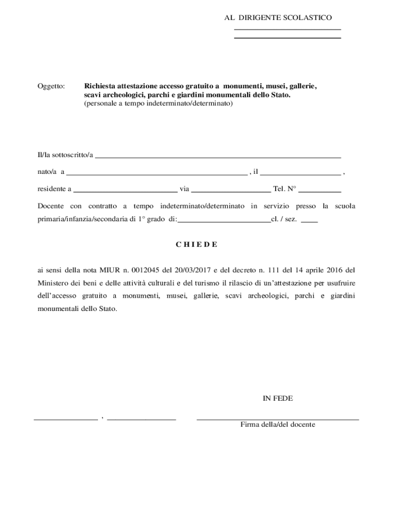 Compilabile Online Ingresso gratuito per i docenti a musei, aree ...