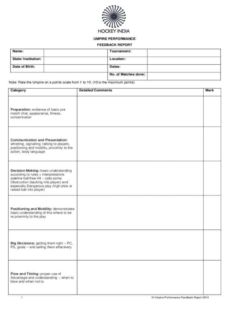 Fillable Online UMPIRE PERANCE Doc Template Fax Email Print - pdfFiller
