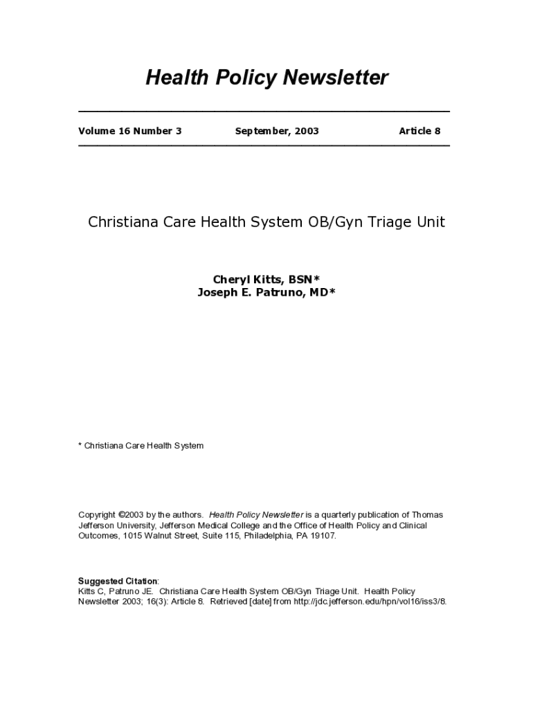 Fillable Online Christiana Care Health System OB/Gyn Triage Unit Fax ...