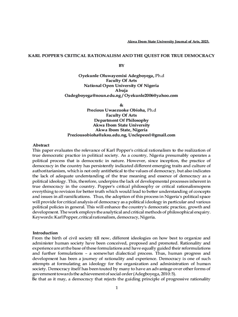 Fillable Online karl popper's critical rationalism and the quest for ...