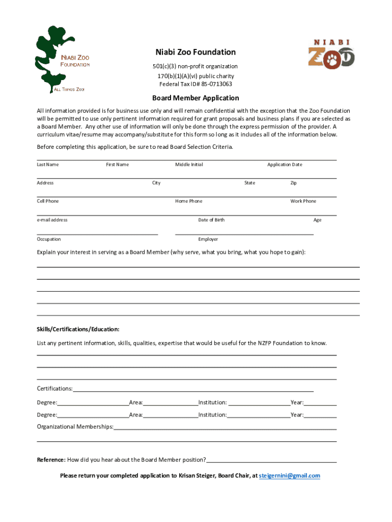 Fillable Online Niabi Zoo and Forest Preserves of Rock Island County ... Fax Email Print - pdfFiller