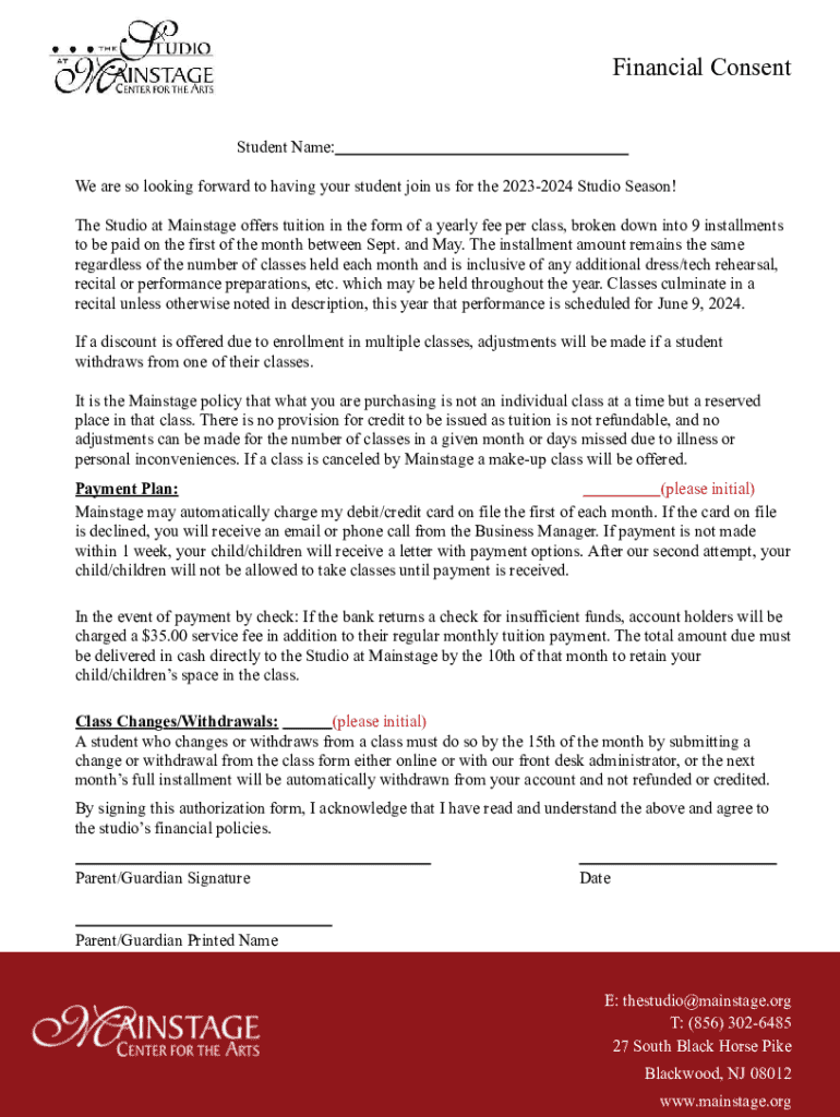 Fillable Online Studio Finanical Consent Form 2023-2024.docx Fax Email ...
